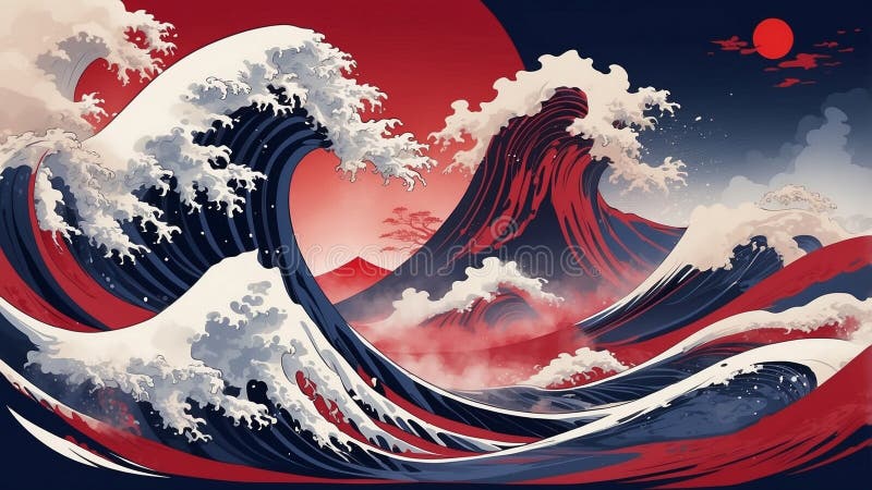 Energetic Ink Splash of Red and Blue Waves. AI Generated Stock ...