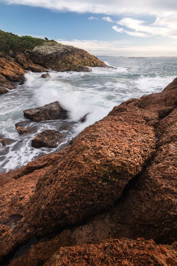 Wave Crashing into Rocks on Broughton Island in Australia Stock Image ...
