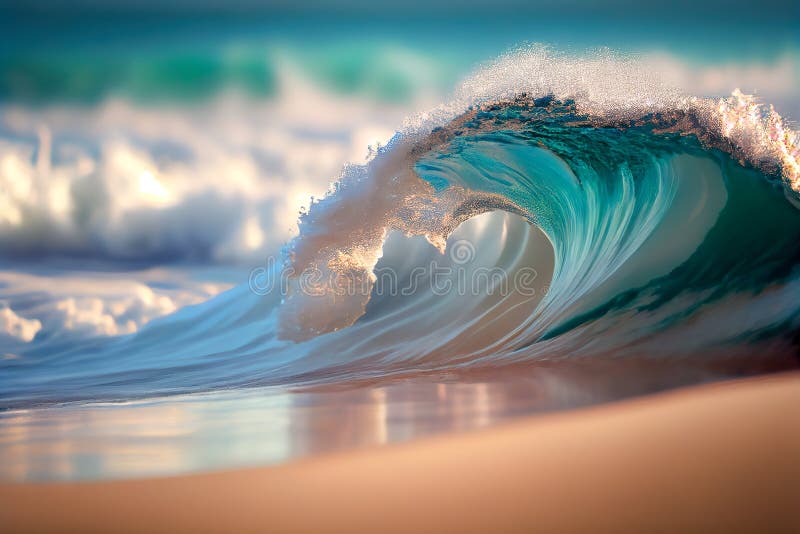 Wave Crest on the Beach Close-up. 3d Illustration Stock Image - Image ...