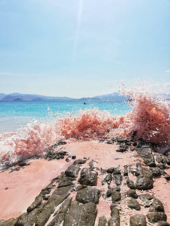 Aerial Drone Shot of Beautiful Turquoise Beach with Pink Sand ...