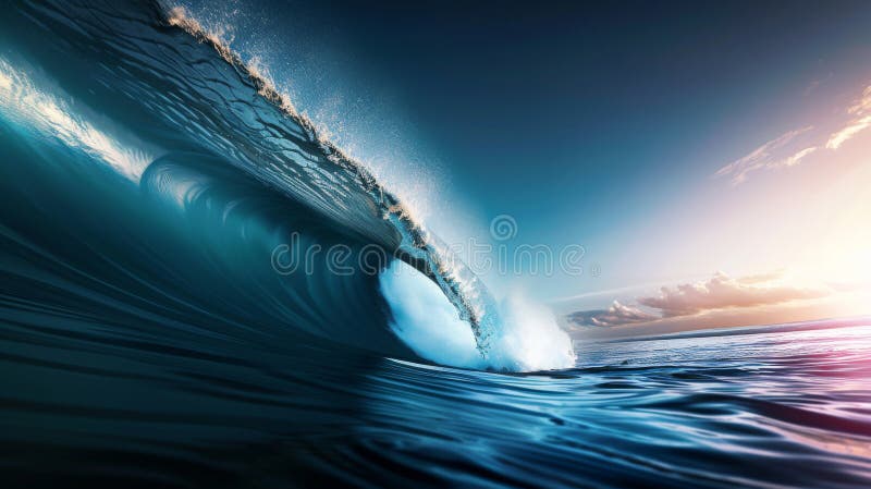 Wave Curving Under Sunset Skyline Stock Illustration - Illustration of ...