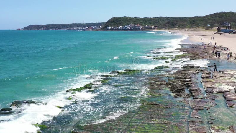 Wave-cut Platform Overgrown with Green Algae Stock Footage - Video of ...