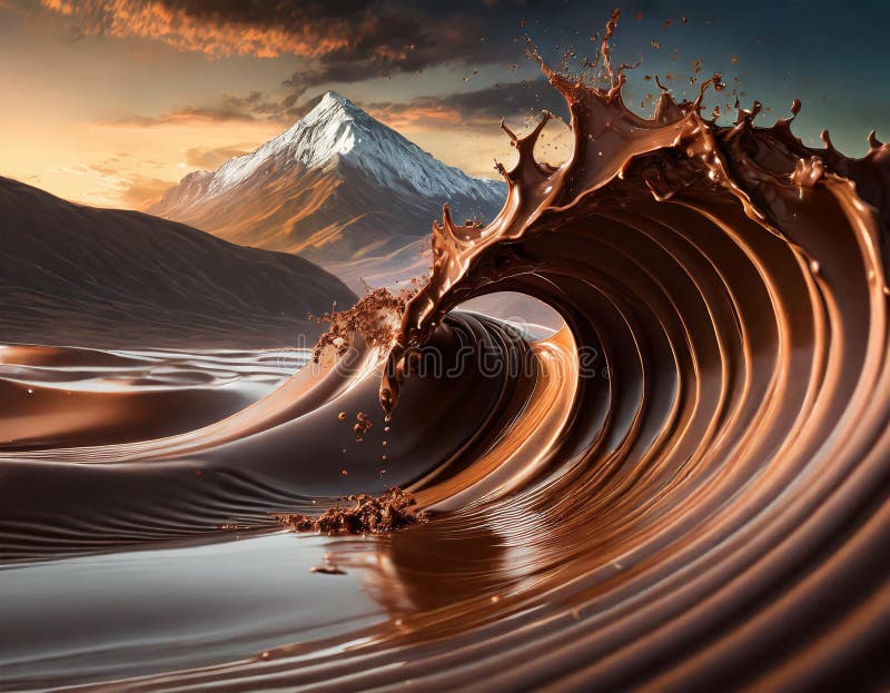 Wave of Dark Chocolate or Cocoa Splashes, Abstract Background Stock ...