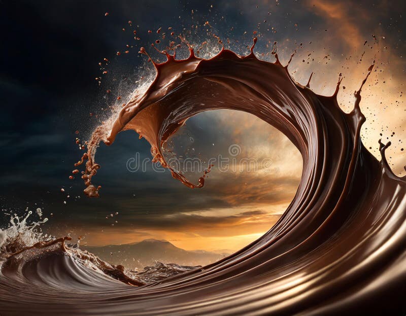 Wave of Dark Chocolate or Cocoa Splashes, Abstract Background Stock ...
