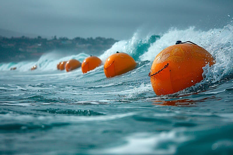 Wave Energy Converters Bobbing on Surface of the Ocean, Converting the ...