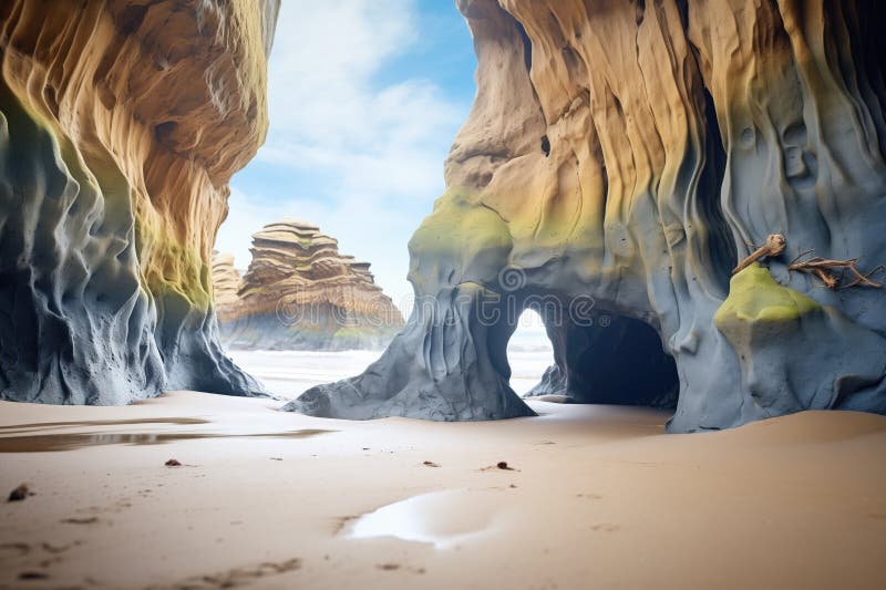 Wave Eroded Caves Along the Islands Coast Stock Illustration ...