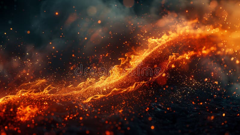 Wave of Fire and Sparks on Dark Background. Stock Photo - Image of flow ...