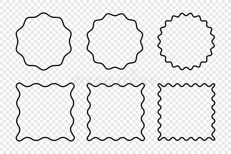 Wave Frame Icon Set. Wavy Edge Rectangle Line Frame Stock Illustration ...
