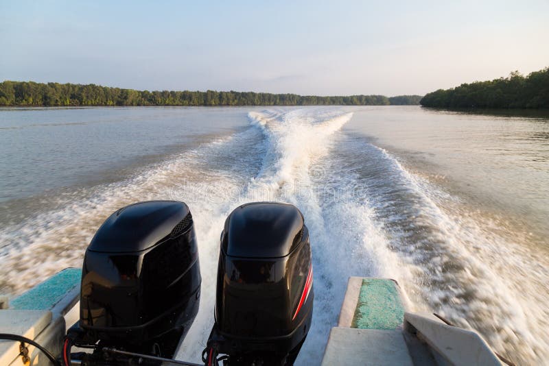 Wave Generated by Speed Boat Twin Engine in River Stock Image - Image ...