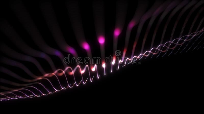 Wave of Glow Purple Pink Neon Particles. Futuristic Dots Dynamic Wave ...