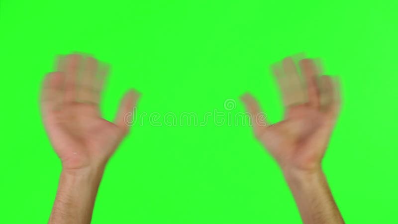 Wave, Greeting and Green Screen with Hands of Man for Excited, Hello ...