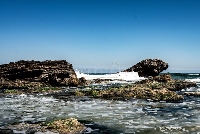 Wave Hitting Rocks on a Sea Shore Stock Photo - Image of weather, blue ...