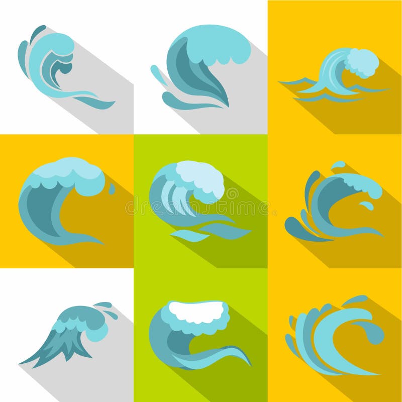 Wave icons set, flat style stock vector. Illustration of splash - 84882368