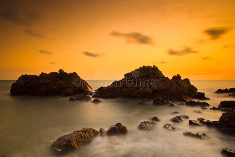 Wave Impact Rocks on the Beach Stock Image - Image of scenery, season ...