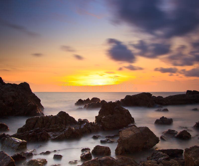 Wave Impact Rocks on the Beach Stock Photo - Image of sand, seascape ...