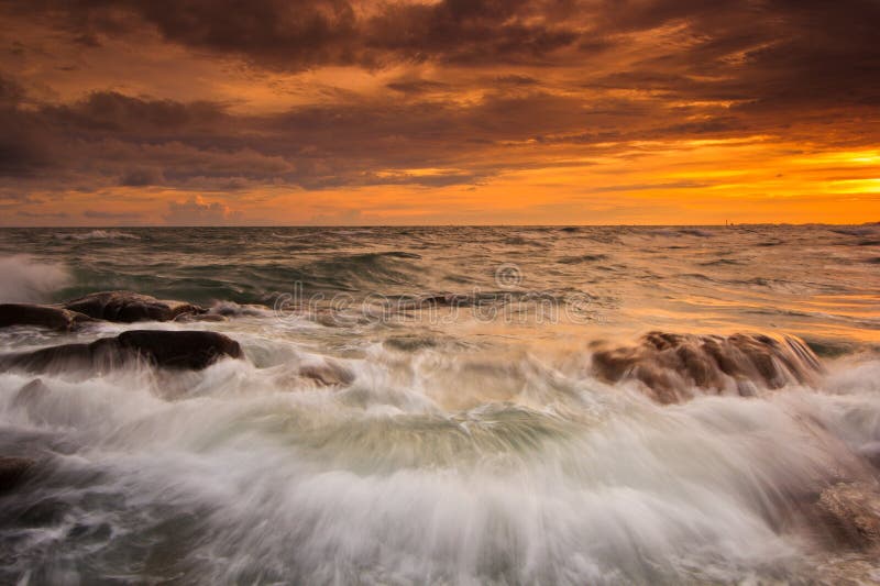 Wave Impact Rocks on the Beach Stock Photo - Image of peaceful, scenery ...