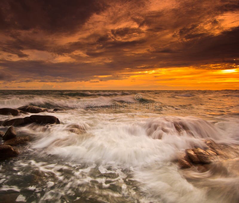 Wave Impact Rocks on the Beach Stock Photo - Image of peaceful, scenery ...
