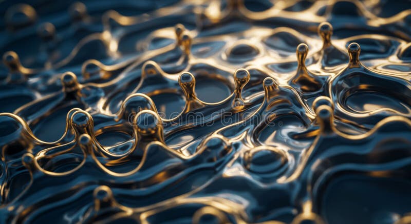 Wave-like Formations with Golden Peaks Rise from a Reflective Surface ...