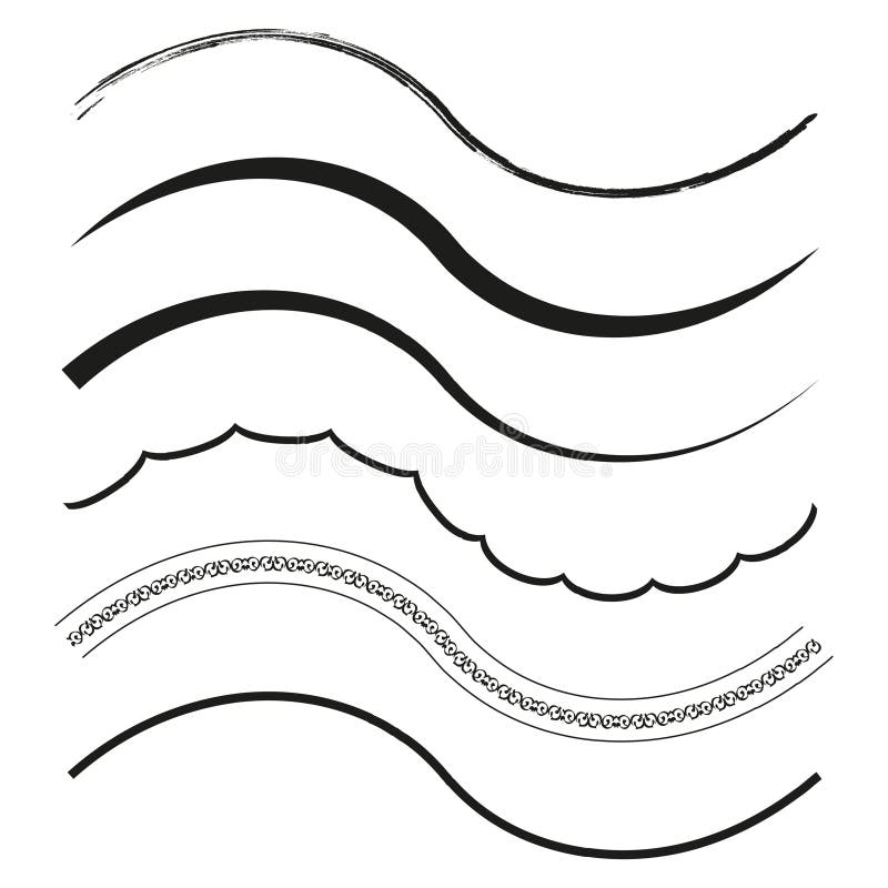 Wave Line Set. Curved Brush Strokes and Decorative Elements. Abstract ...