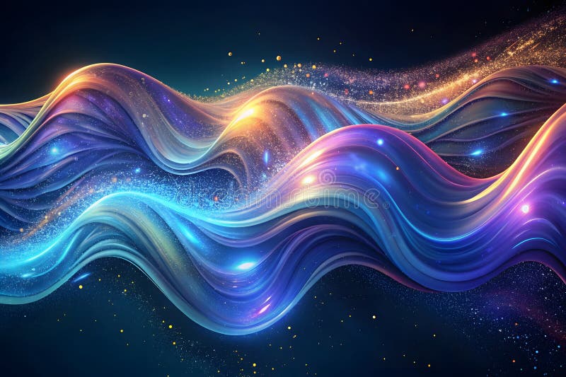 Wave Liquid Abstract Background with Glowing Particles Stock ...