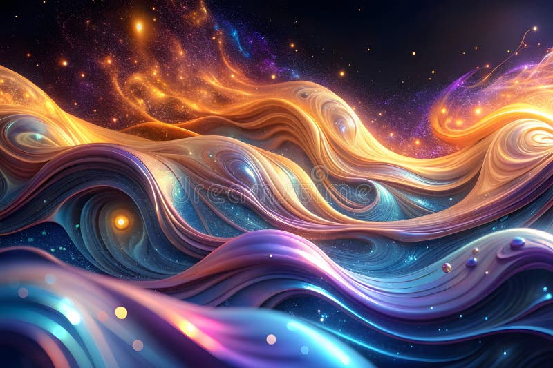 Wave Liquid Abstract Background with Glowing Particles Stock ...