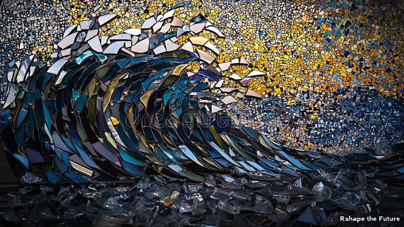 A Wave Made of Broken Glass and a Reflection of the Sun Stock Image ...