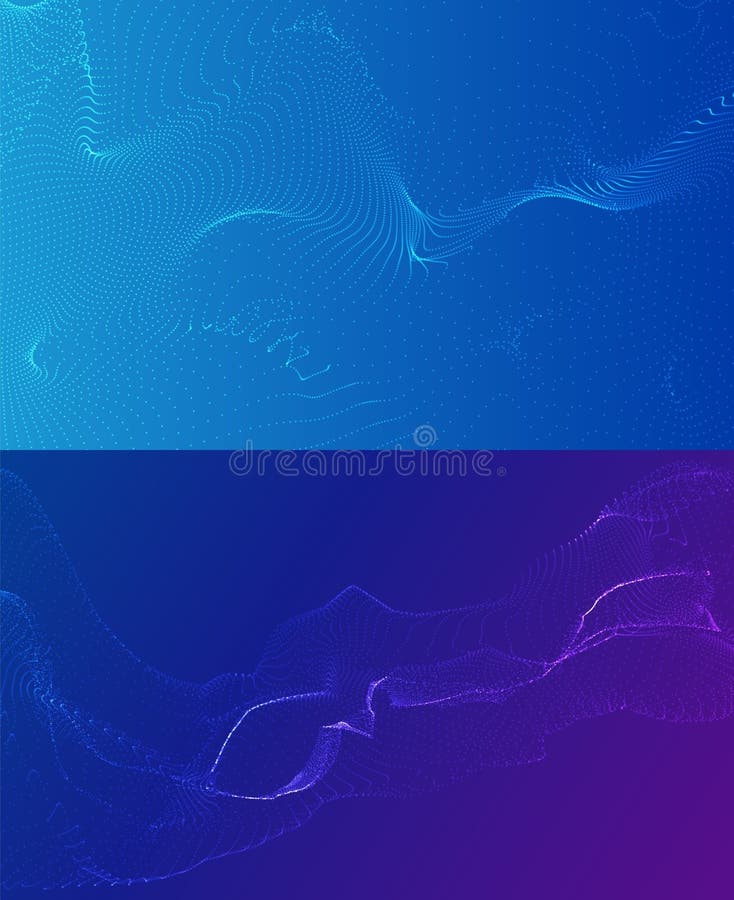 Wave of Many Lines Flowing Particles, Abstract Dotted Wavy Stripes Blue ...