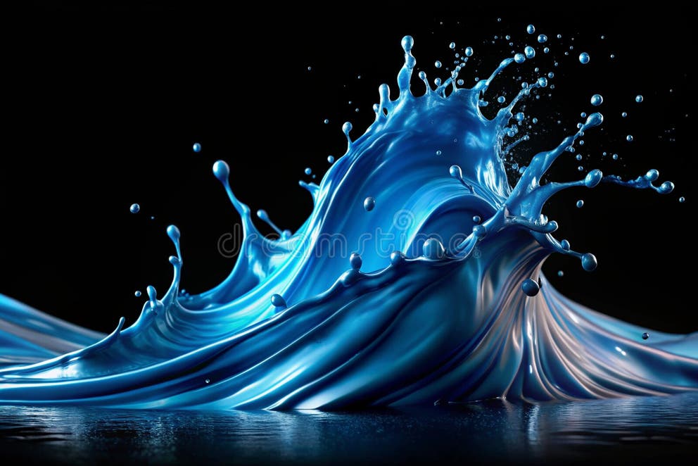 Wave of Metallic Blue Paint on Black Background Stock Illustration ...