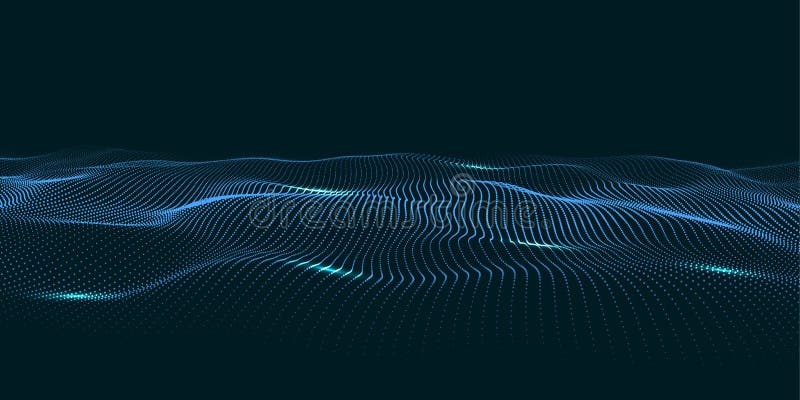 Wave of Moving Dots on an Abstract Dark Background. 3D Vector ...