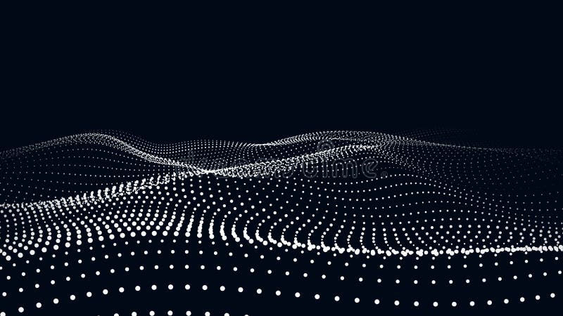Wave of Moving Dots on an Abstract Dark Background. 3D Vector ...