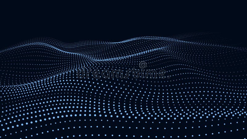 Wave of Moving Dots on an Abstract Dark Background. 3D Vector ...
