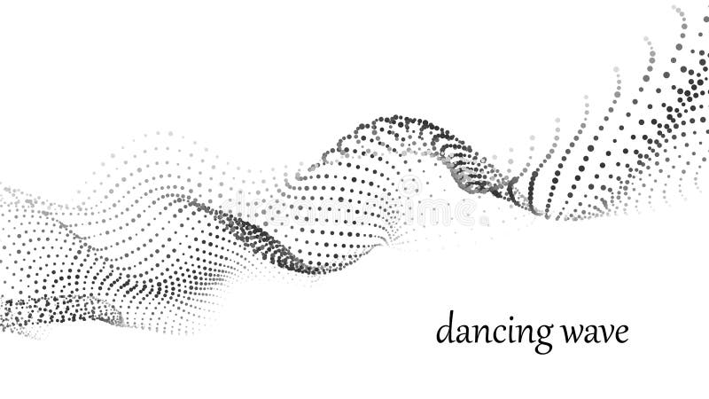 Wave of Moving Particles on a White Background. Big Data Transfer ...