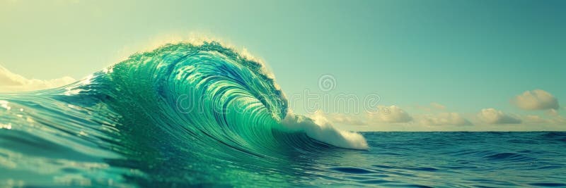 Wave in the Ocean with Bright Blue Sky Stock Illustration ...