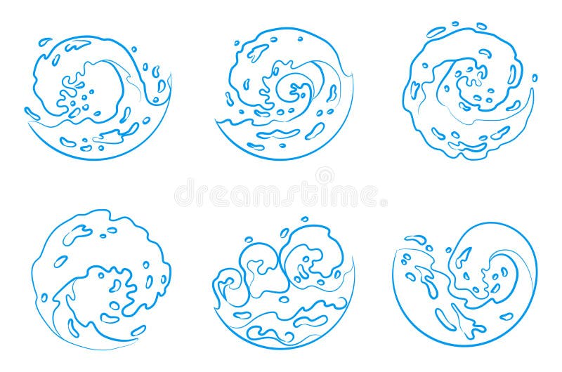 Wave Ocean Vector Icons, Water Thin Swirl Symbols Stock Vector ...