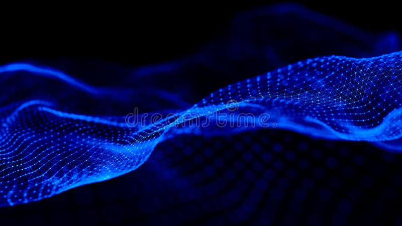 Wave of Particles. Futuristic Blue Dots Background with a Dynamic Wave ...