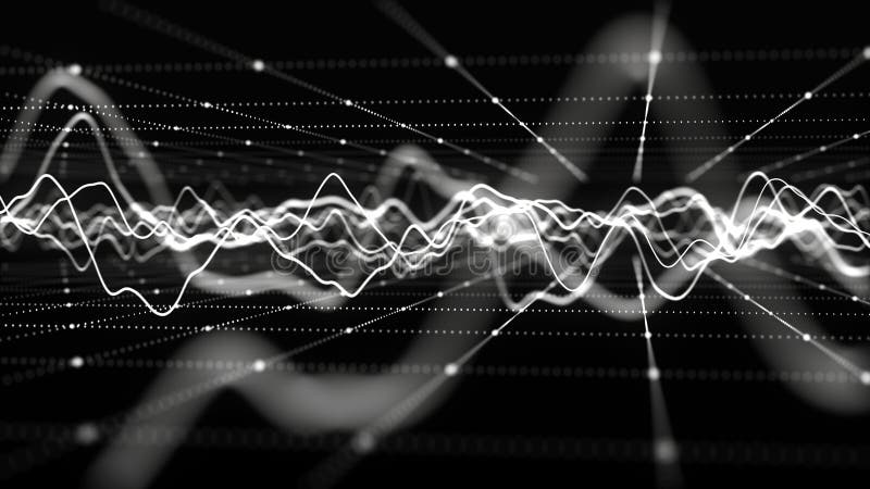 Wave of Particles. Futuristic Pattern of Dots and Lines on a Dark ...