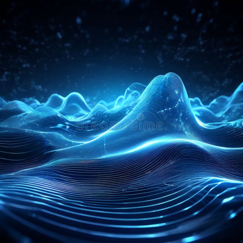 Wave Particles in the Space, 3d Render Illustration. Digital Abstract ...