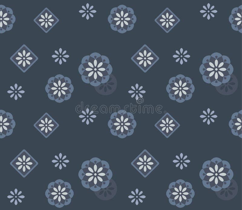 Japanese Blue and Grey Flower Pattern Stock Vector - Illustration of ...