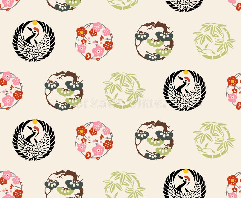 Japanese Colorful Crest Pattern Stock Vector - Illustration of crane ...