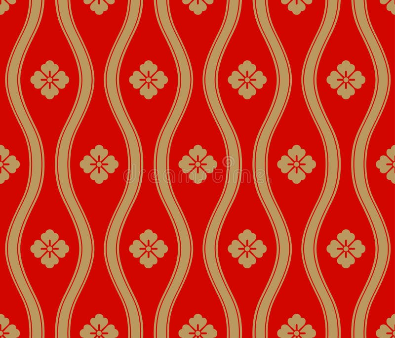 Japanese Flower Wave Seamless Pattern Stock Vector - Illustration of ...