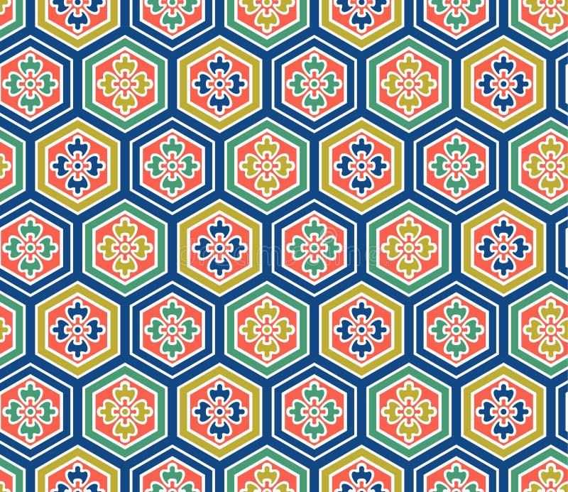 Japanese Vibrant Flower Hexagon Seamless Pattern Stock Vector ...
