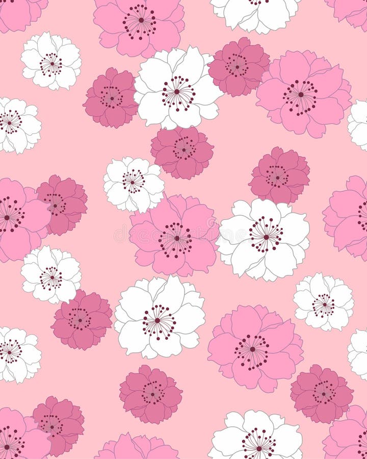 Japanese Pink and White Sakura Flower Seamless Pattern Stock Vector ...