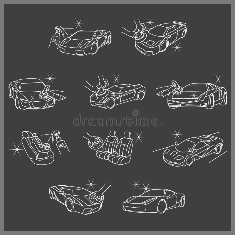 Professional Auto Car Detailer Icons Set. Stock Vector - Illustration ...
