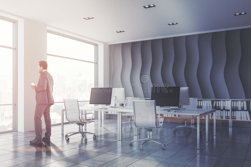 Wave Pattern Open Space Office Corner, Man Stock Image - Image of ...