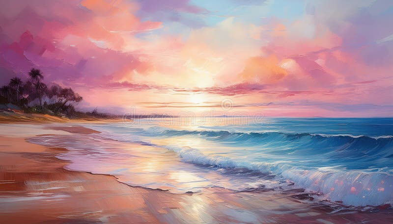 Wave Patterns Glowing in Sunset Palette Stock Illustration ...