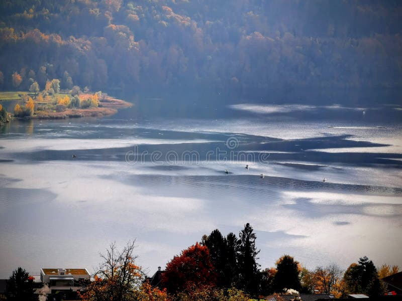 Wave Patterns on Lake Zurich with Fall Trees Stock Photo - Image of ...