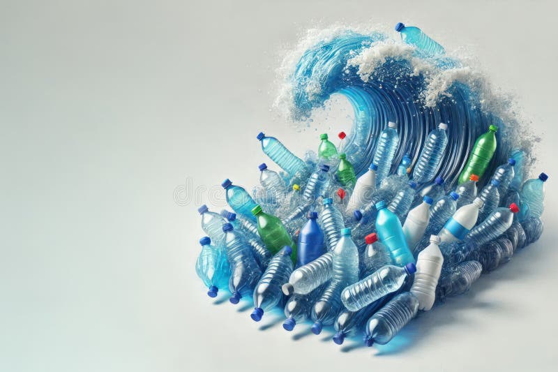 A Wave of Plastic Bottles in the Ocean. Space for Text. Stock Image ...