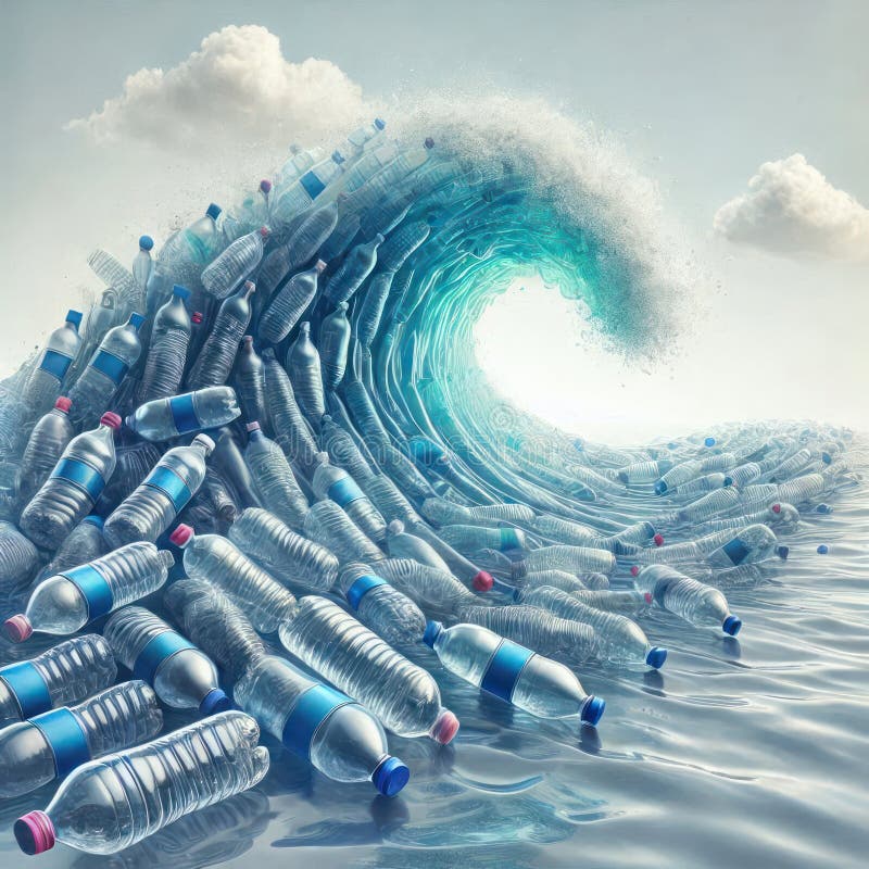 A Wave of Plastic Bottles in the Ocean. Stock Image - Image of aquatic ...