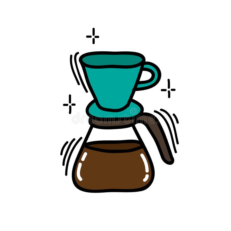 Wave Pour Over Coffee Maker Doodle Icon, Vector Illustration Stock ...