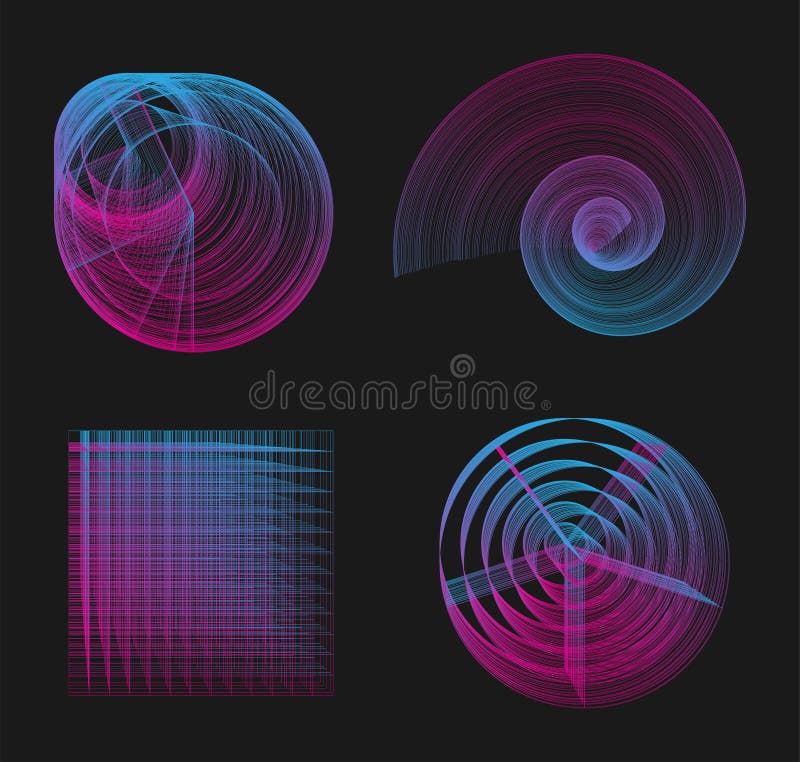 Wave Retro Punk Design Element. Technology Round on Black Background ...